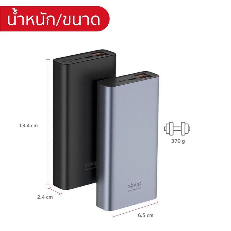 Eloop E37 แบตสำรอง Power Bank 22000 mAh (สีดำ) – Double A Delivery