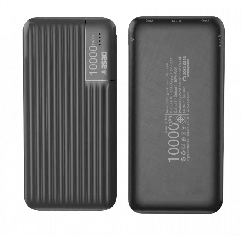 Asaki อุปกรณ์สำรองไฟแบบพกพา Power bank ความจุ 10000 mAh สีดำ รุ่น A ...